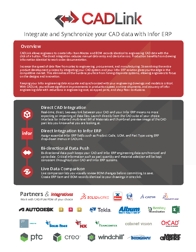 CADLink for Visual Manufacturing - CAD to Infor Data Link CADLink for Visual Manufacturing - CAD to Infor Data Link